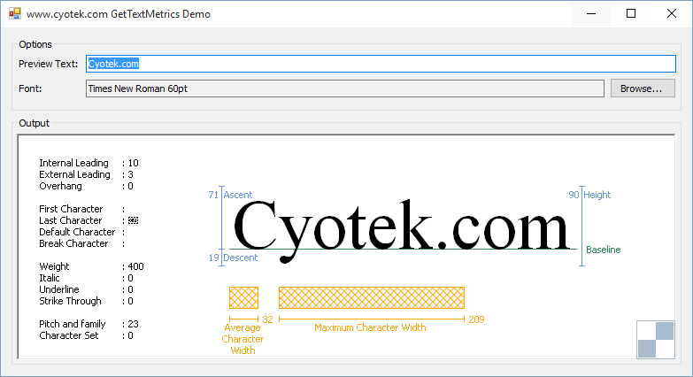 Retrieving Font And Text Metrics Using C Articles And Information On C And Net Development