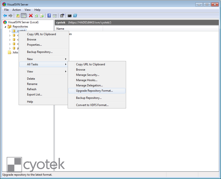 Upgrading A Svn Repository Using Visualsvn Server Articles And Information On C And Net