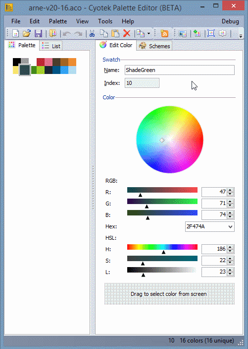 A sneak peak at upcoming features for the color palette editor ...