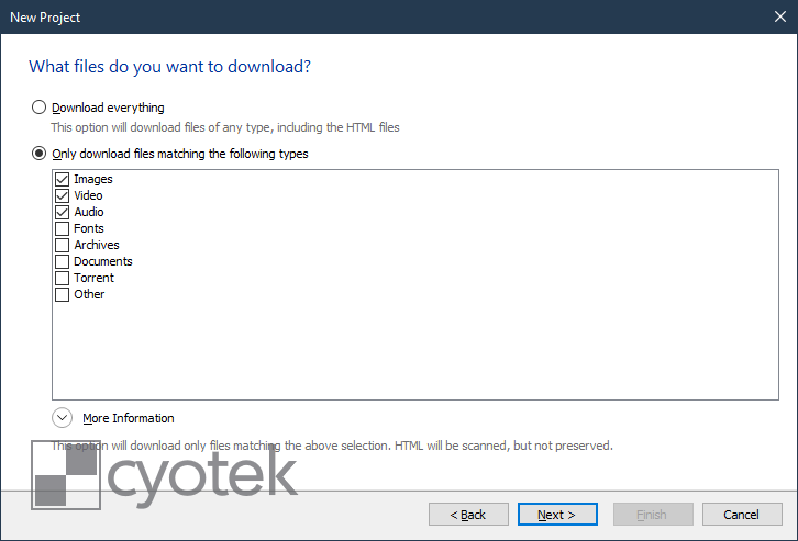 WebCopy 1.8 - New Project Wizard - Articles and information on Cyotek's ...