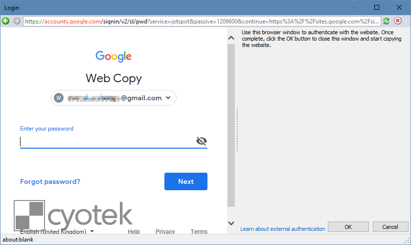 WebCopy 1.7 - web browser authentication - Articles and information on Cyotek's products • Cyotek